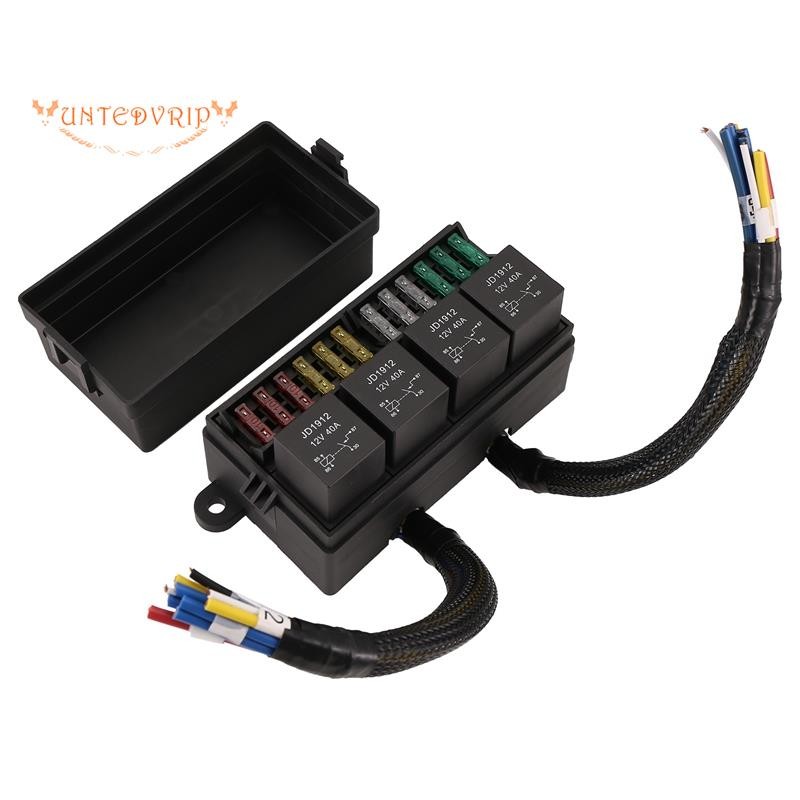 12V Car Fuse Relay Box Pre-Wired Fuse and Relay Box with 4 Relay 12 Way ...