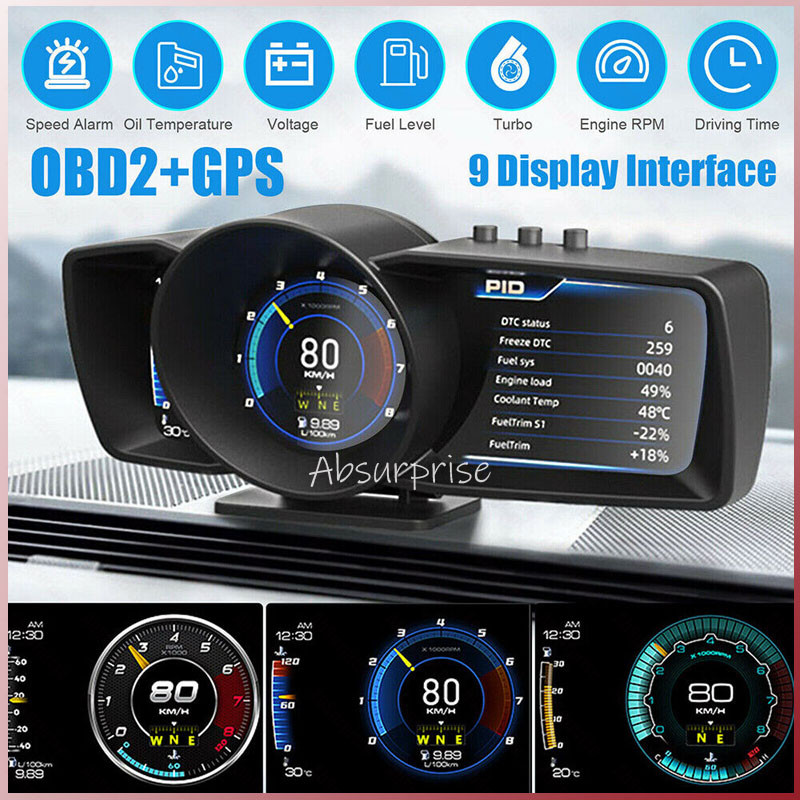 3 LCD Screen OBD2-GPS HUD Gauge Multi-Function Car Computer Instrument ...