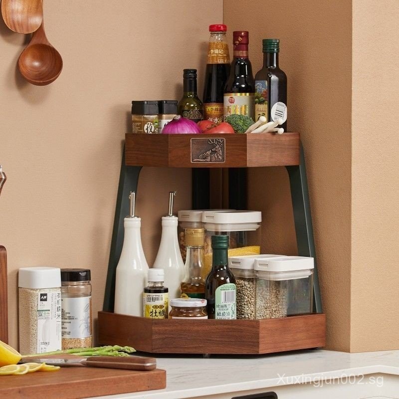 SG Solid Wood Kitchen Shelf Corner Angle Frame Floor-Type Tripod Punch ...