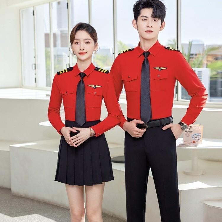 Red shirt security, airline pilot, captain, flight attendant, hotel ...