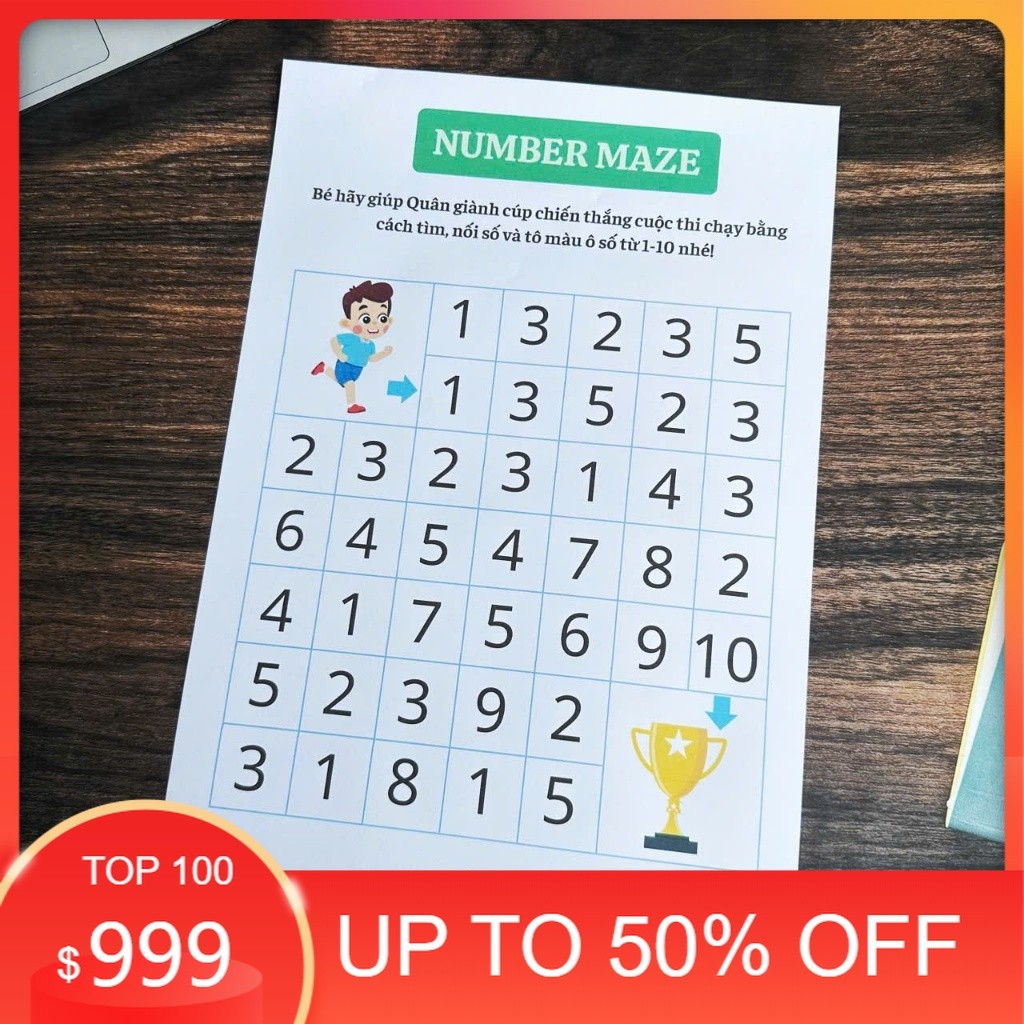 Number Maze Game Coloring montessori Learning Materials Educational ...