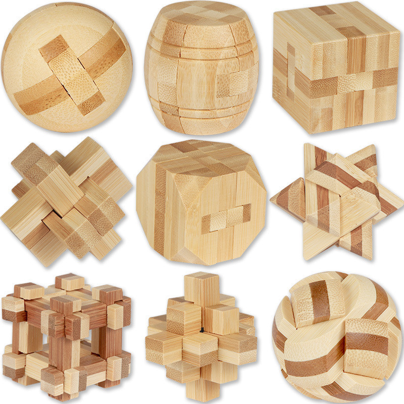 Wooden Luban Lock IQ Brain Teaser Educational Toy Kids Kong Ming Lock ...