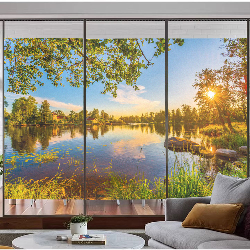 Lake Sunset Pattern Privacy Glass Window Stained Frosted Film Sun ...