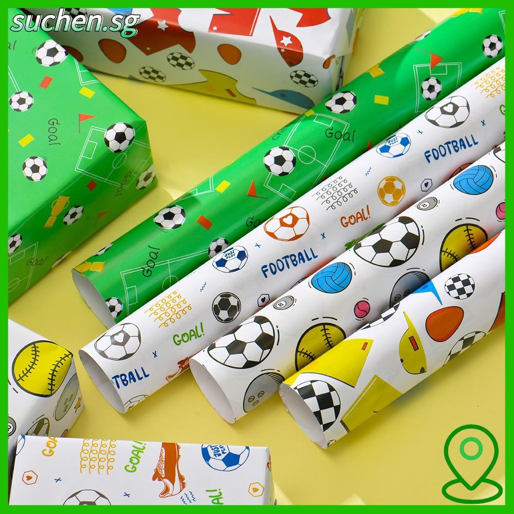 SUCHENSG Gift Wrapping Paper, Cartoon Style Football Pattern Packaging ...