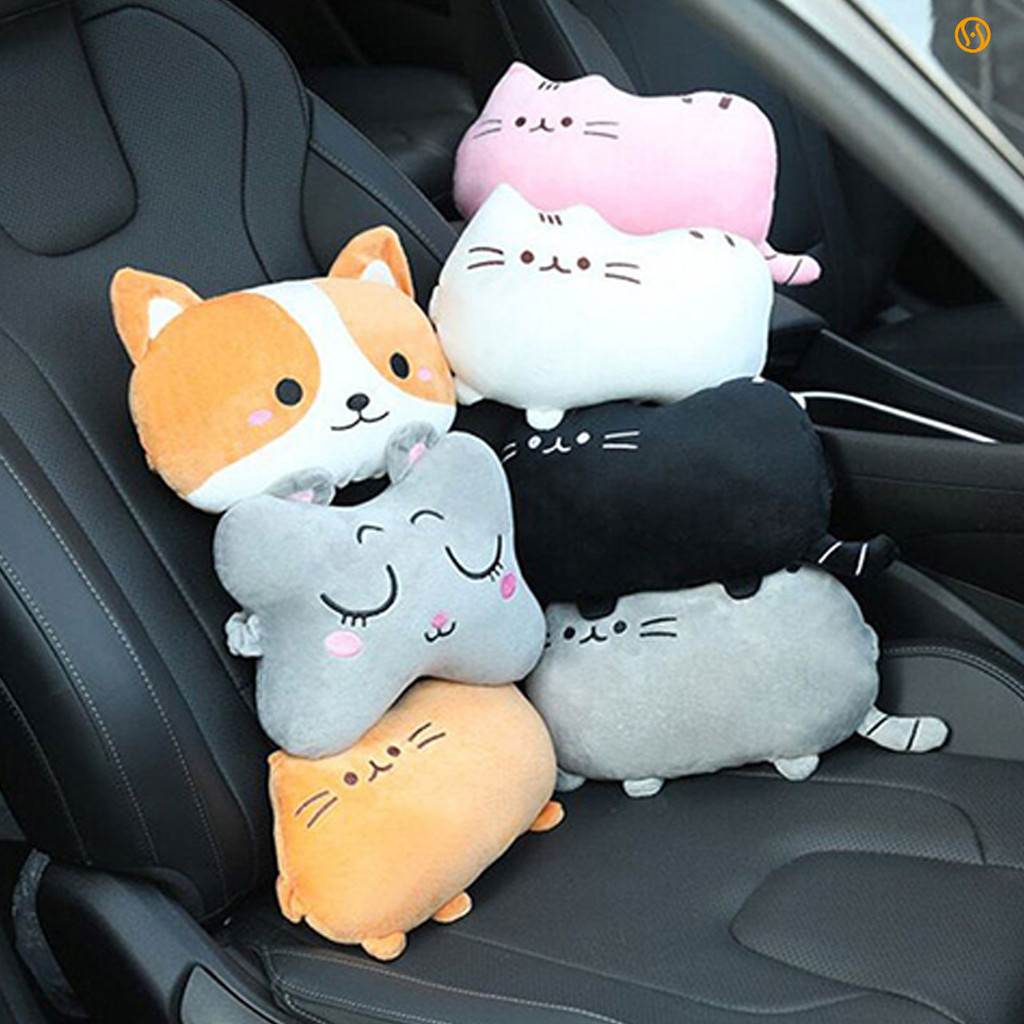 XZ 1 Pair Cartoon Cute Cat Car Seat Headrest Plush Pad Safety Pillow ...