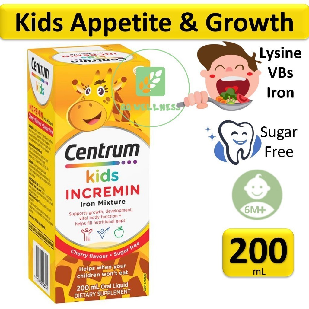 Centrum Kids Incremin Iron Mixture Cherry Flavour 200ml Appetite Growth ...
