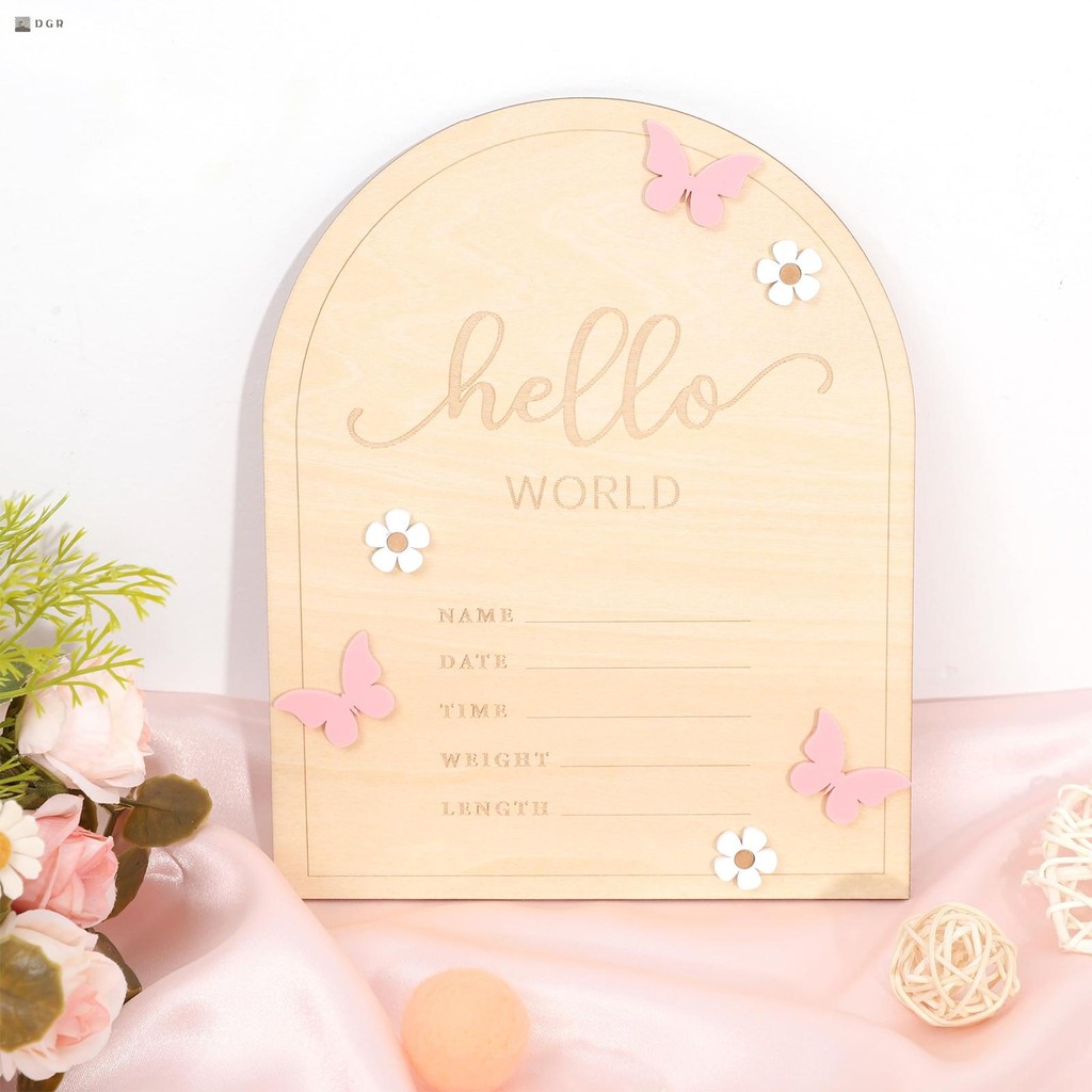 Baby Birth Announcement Board Wooden Hello World Newborn Welcome Sign ...