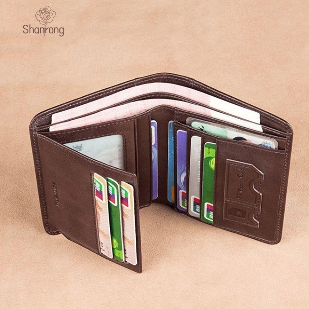 SHANRONG 3 Fold Wallets, Leather Solid Color Men's Short Wallet, Casual ...