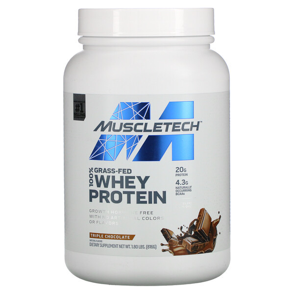 MuscleTech, 100% Grass-Fed Whey Protein, Triple Chocolate, 1.8 lbs (816 ...