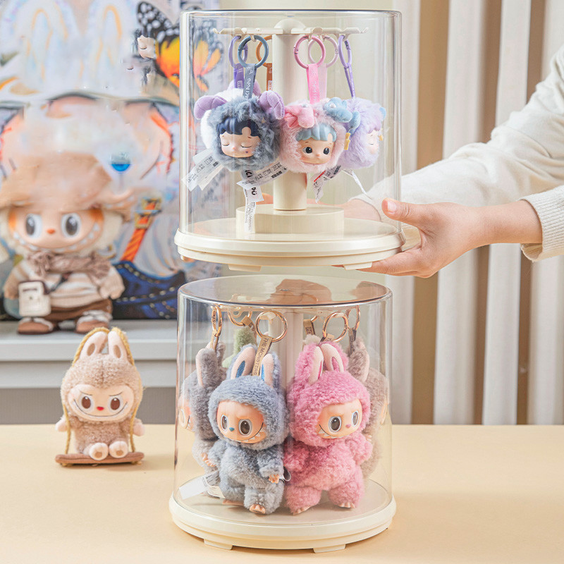 360 Rotate Labubu Transparent Display Case Plush Toy Hanging Organizer ...