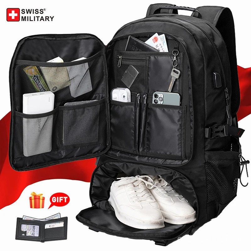 SWISS MILITARY Travel Backpack Large Capacity Waterproof USB Expandable ...