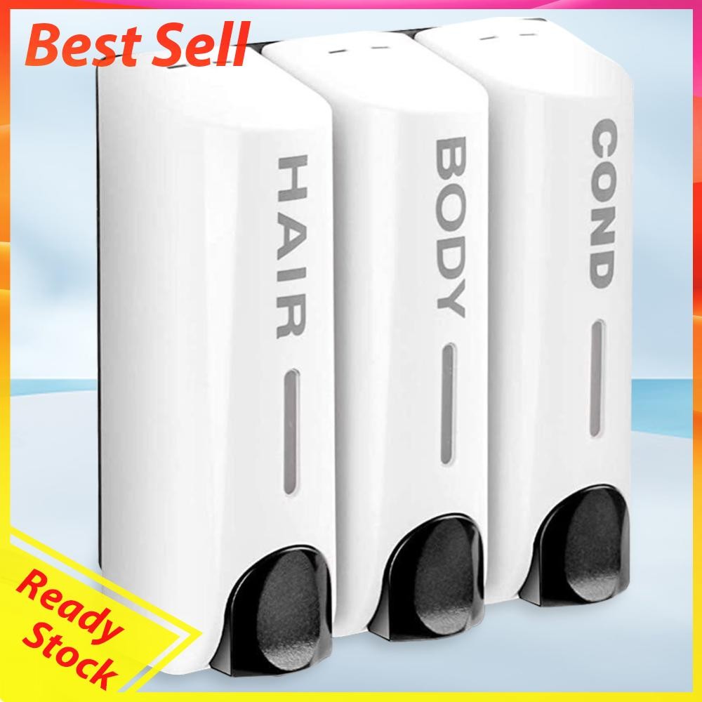 Triple 350ml Liquid Soap Dispensers Multi-Purpose Wall-Mount Body Wash ...