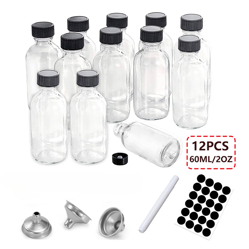 12/24PCS 60ML Glass Bottles with Lids & 3 Funnels 60Ml Bottles 2 Oz ...