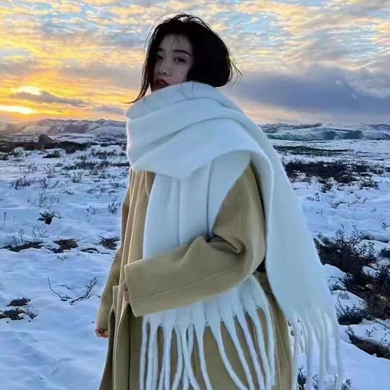 Solid Color Mohair Scarf Simple Winter Student Scarf Soft Windproof ...