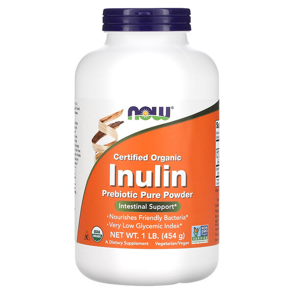 NOW Foods, Certified Organic Inulin, Prebiotic Pure Powder, 1 lb (454 g ...
