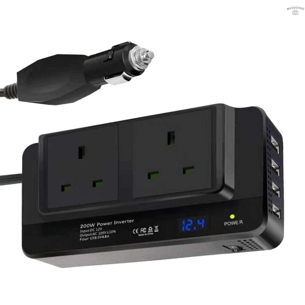 200W Power Inverter DC 12V to 220V AC Car Power Inverter 4 USB Ports ...