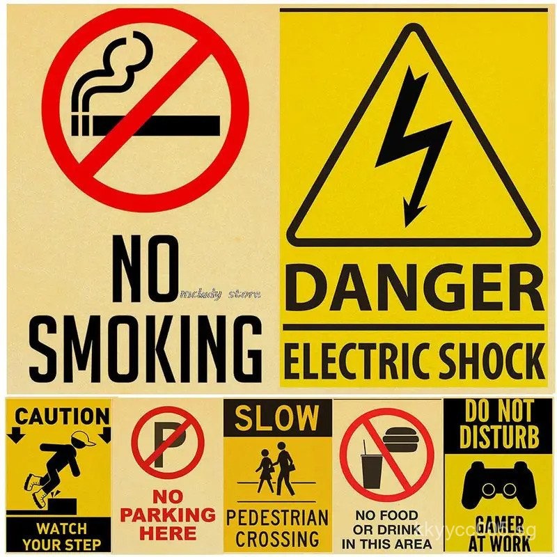 Vintage Danger Warning Signs Posters Kraft Painting Considerations in ...