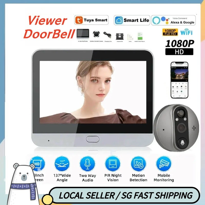 SG Stock Smart Tuya Wireless Video Doorbell with Peephole Camera 4 ...