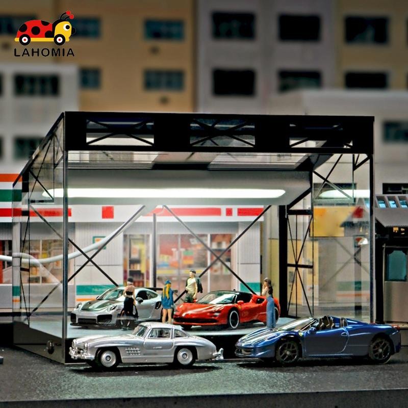 [lahomia] 1/64 Diorama Car Display Case with Lights Acrylic Mini Model ...