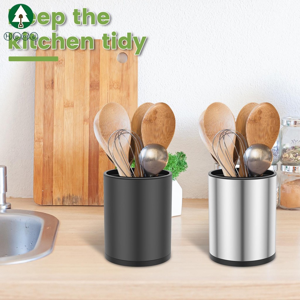 Kitchen Utensil Holder 360° Rotating Utensil Organizer 3 Compartments ...