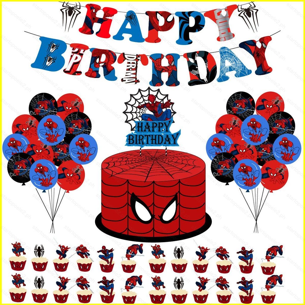 ST2 Spiderman theme kids birthday party decorations banner cake topper ...