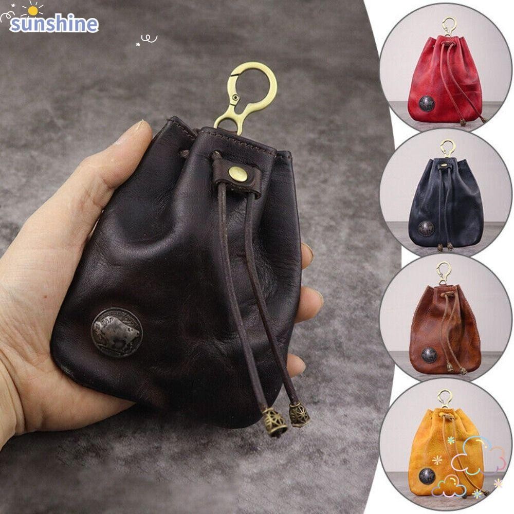 SSUNSHINE Coin Purse Pouch, Retro Upper Leather Drawstring Wallets ...
