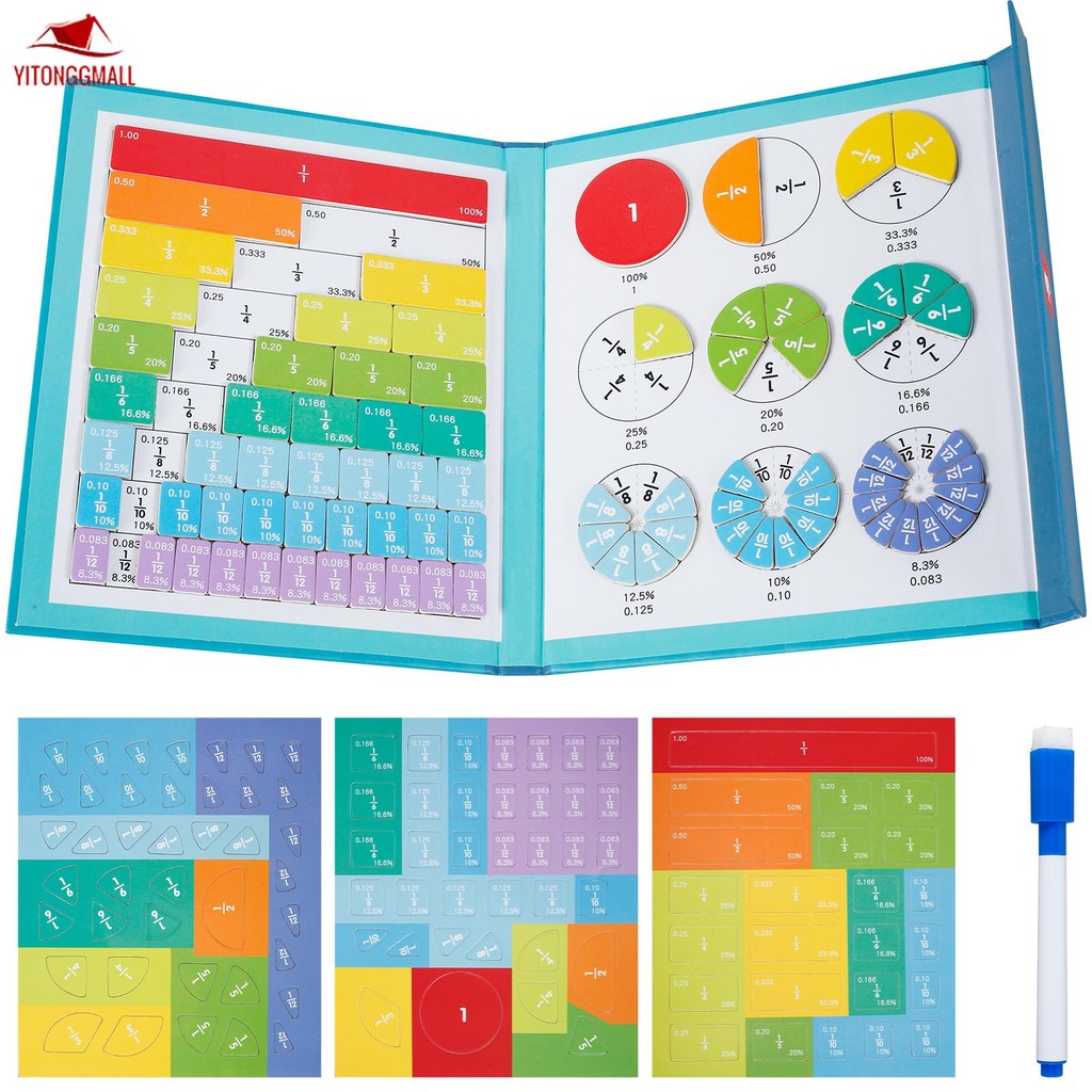 Fraction Tiles and Fraction Circles Set with Pen Board Math Fraction ...