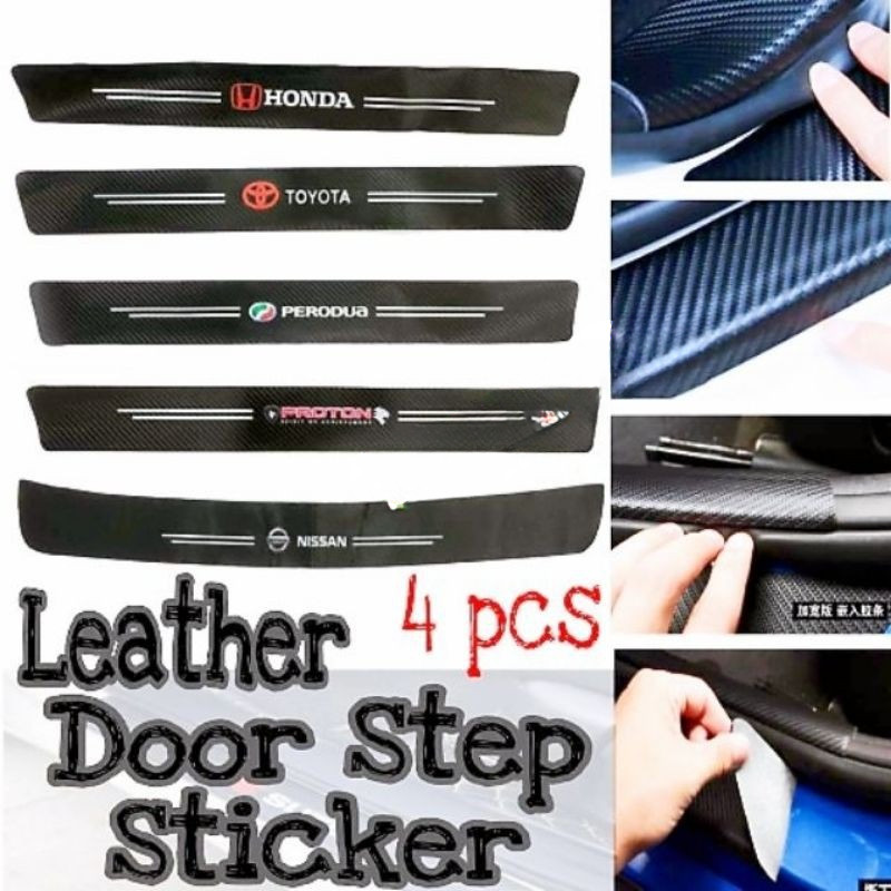 Carbon fiber leather step sticker Proton Perodua Honda Toyota door sill ...