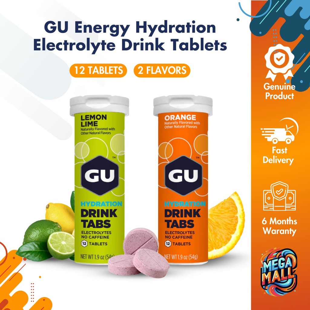 GU Energy Electrolyte Tablets - Caffeine-Free, Natural Flavor Hydration ...