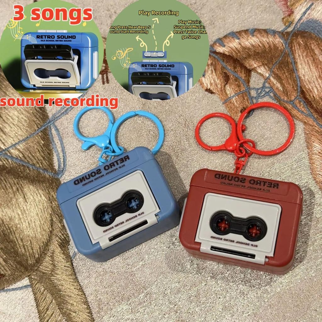 Retro Red Blue Mini Recorder Keyring Portable Fun Music Box with Sound ...