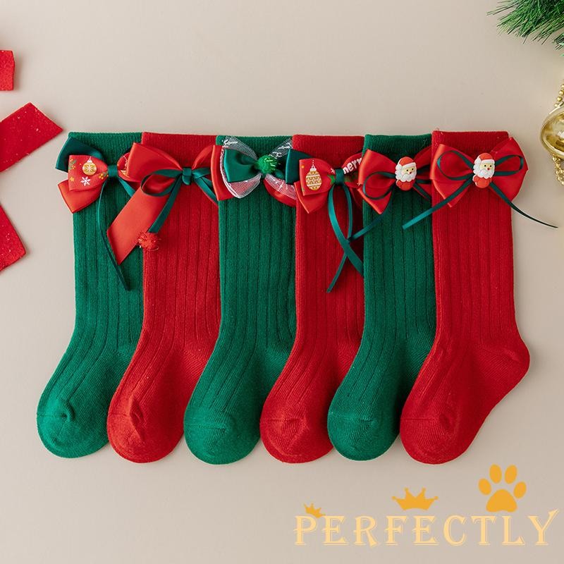 PEF-Baby Girl Knee High Socks Christmas Soft Warm Socks with Bow for ...