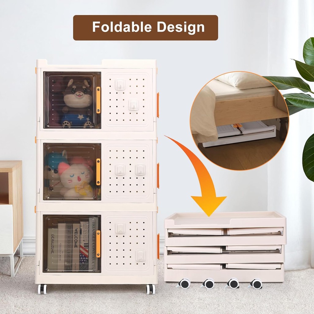 Folding Storage Box Cupboards Cabinets Transparent Double Door Foldable ...