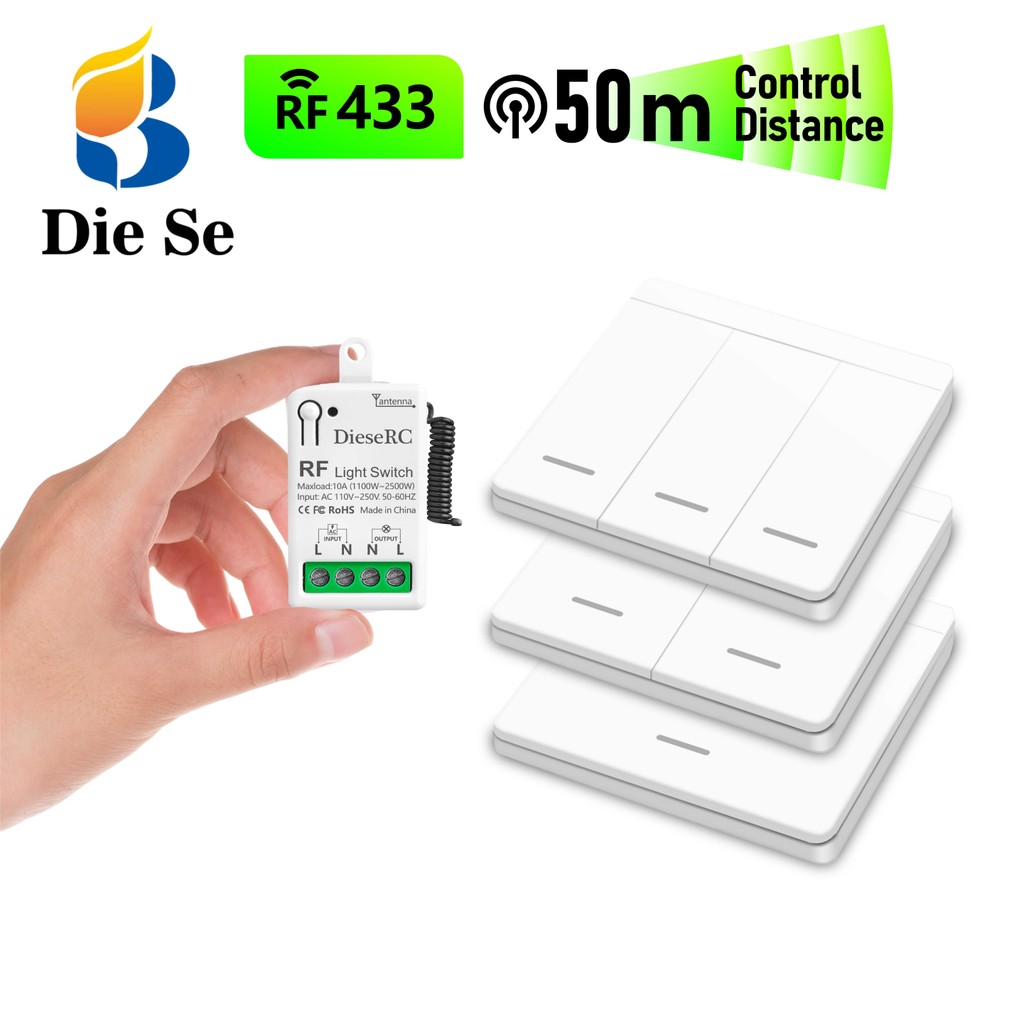 RF 433MHz wireless light switch and remote control switch, no wiring ...