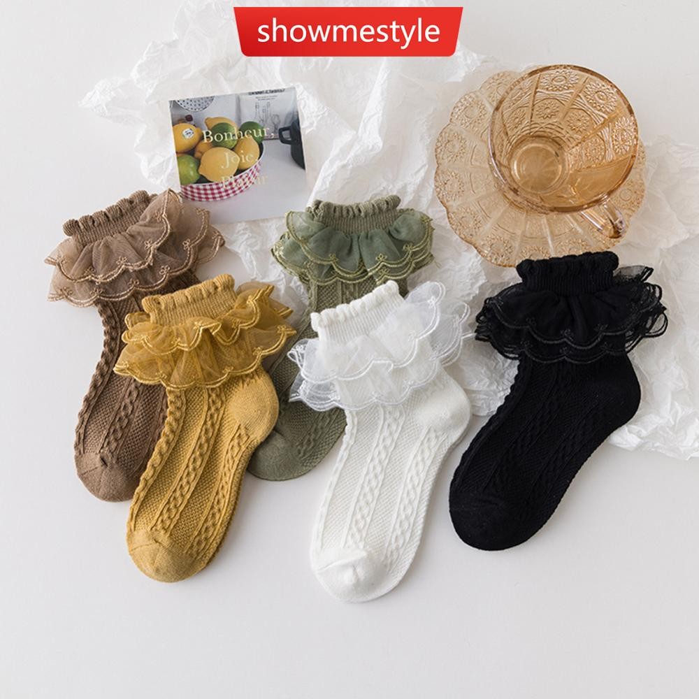 SMS Lolita Lace Socks Girls Kids Cotton Socks Lace Ruffle Frilly Ankle ...
