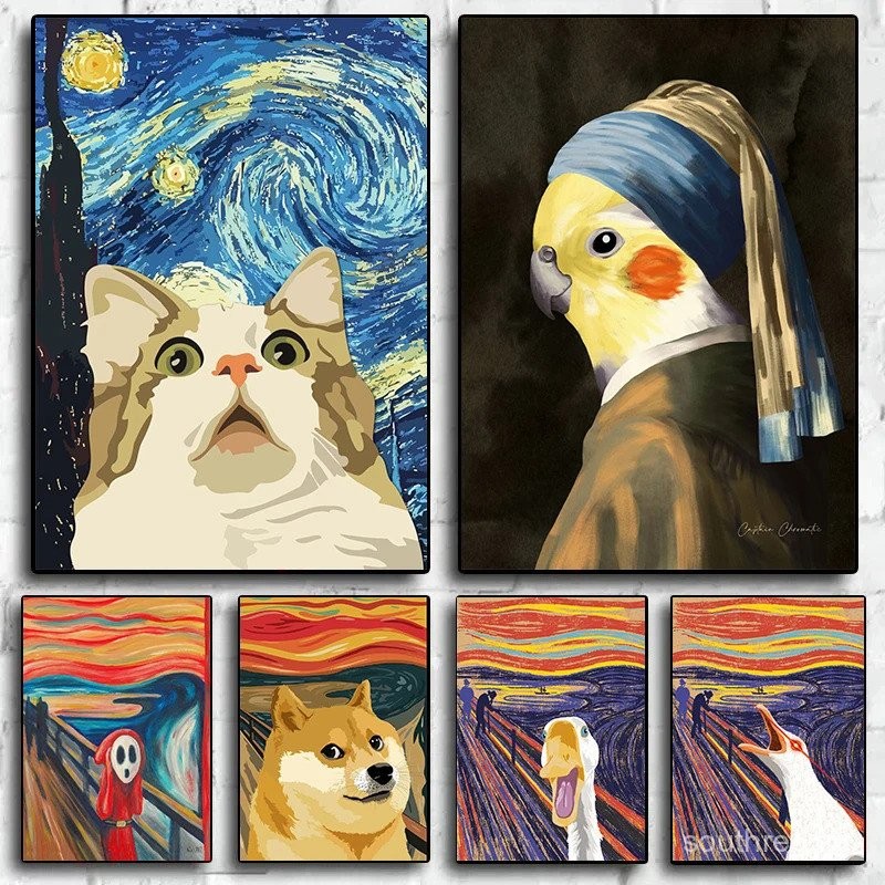 The Scream Duck Seagull Funny Famous Painting Poster Print Canvas ...