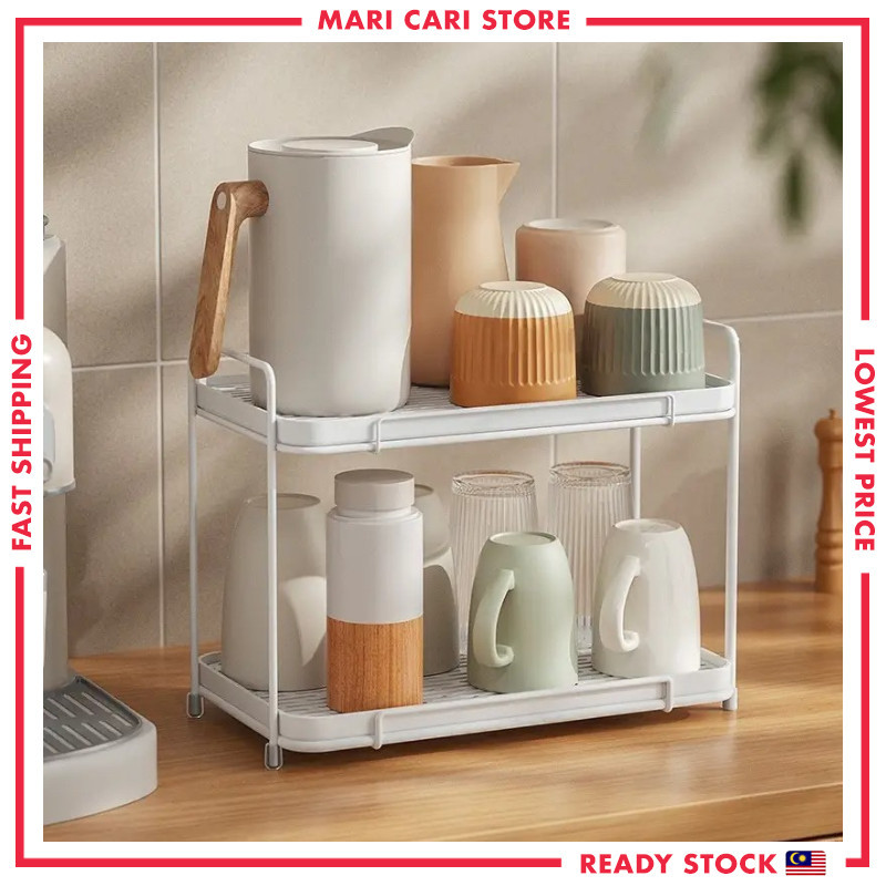 Double Layer Cup Rack Mug Holder Cup Storage Rack Coffee Glass Drainer ...