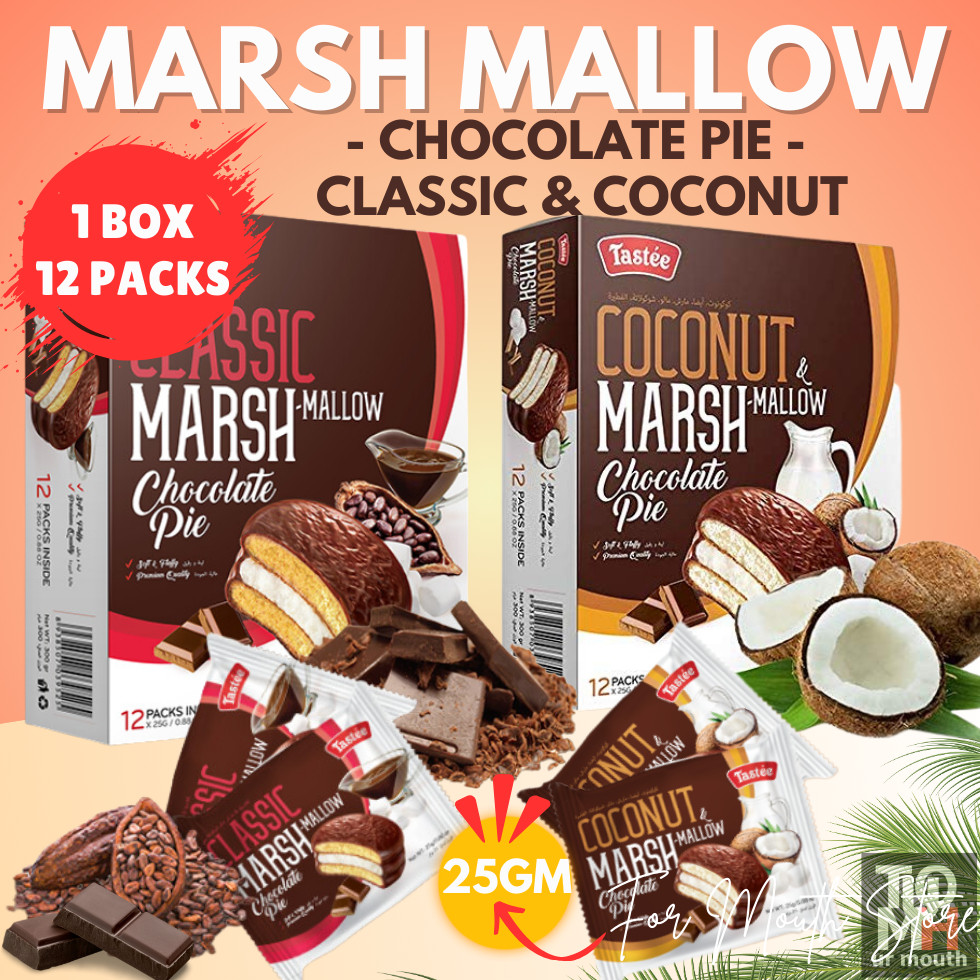 12pkt x 25g Tastee Halal Marshmallow Chocolate Pie Classic Coconut ...