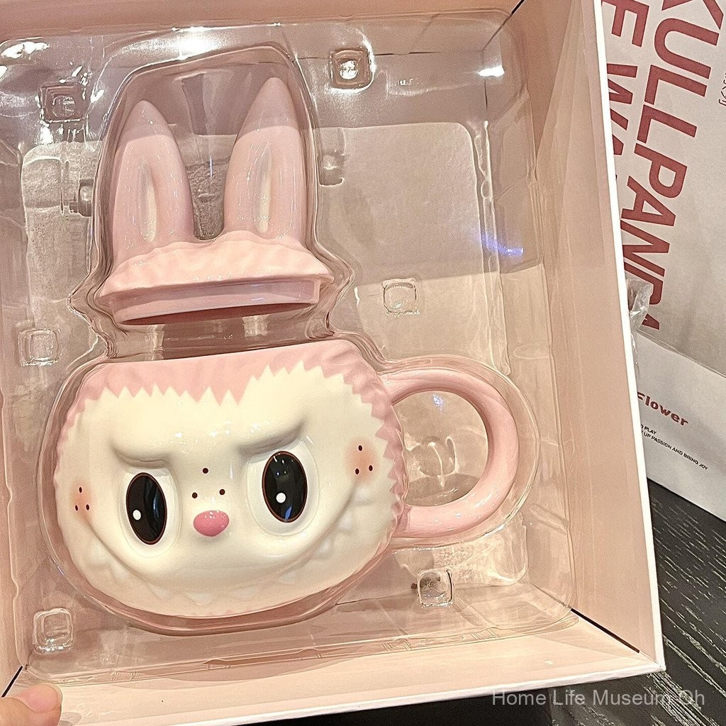 SGHot selling POPMART Pop mart LABUBU Mug Pink Ceramic Cup Cute Cartoon ...