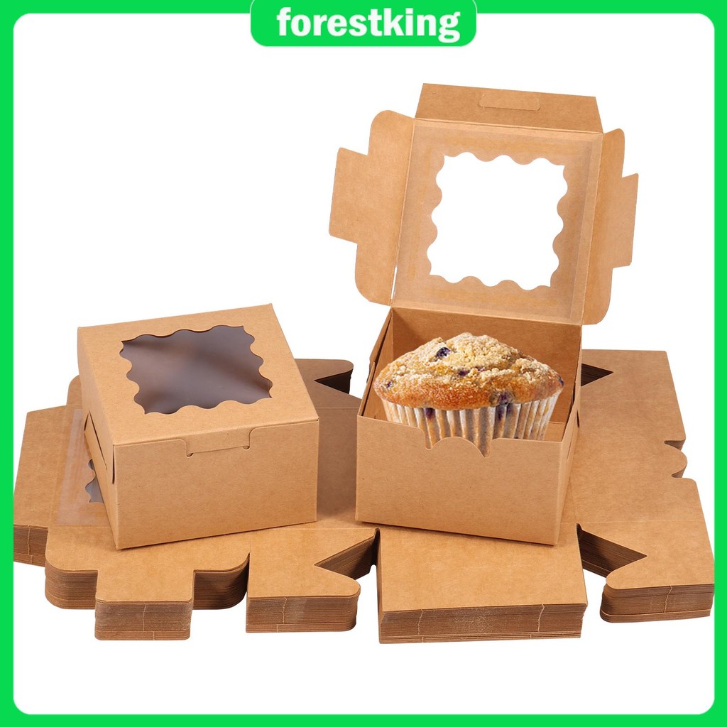 50Pcs Bakery Boxes Card Paper Cake Boxes with Clear Window Coffee Color ...