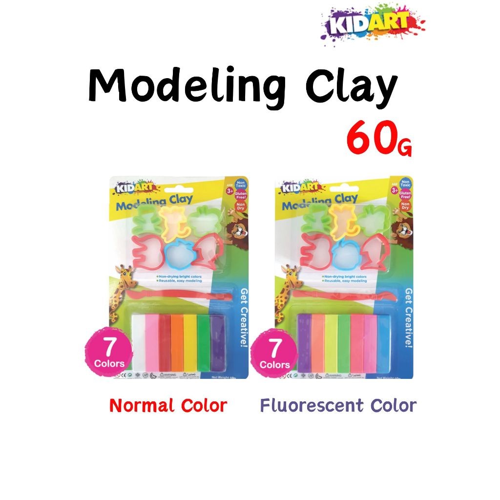 [ KIDART ] 60g Modelling Clay 7 Color Set Include 6 Molds + 1 Tool ...