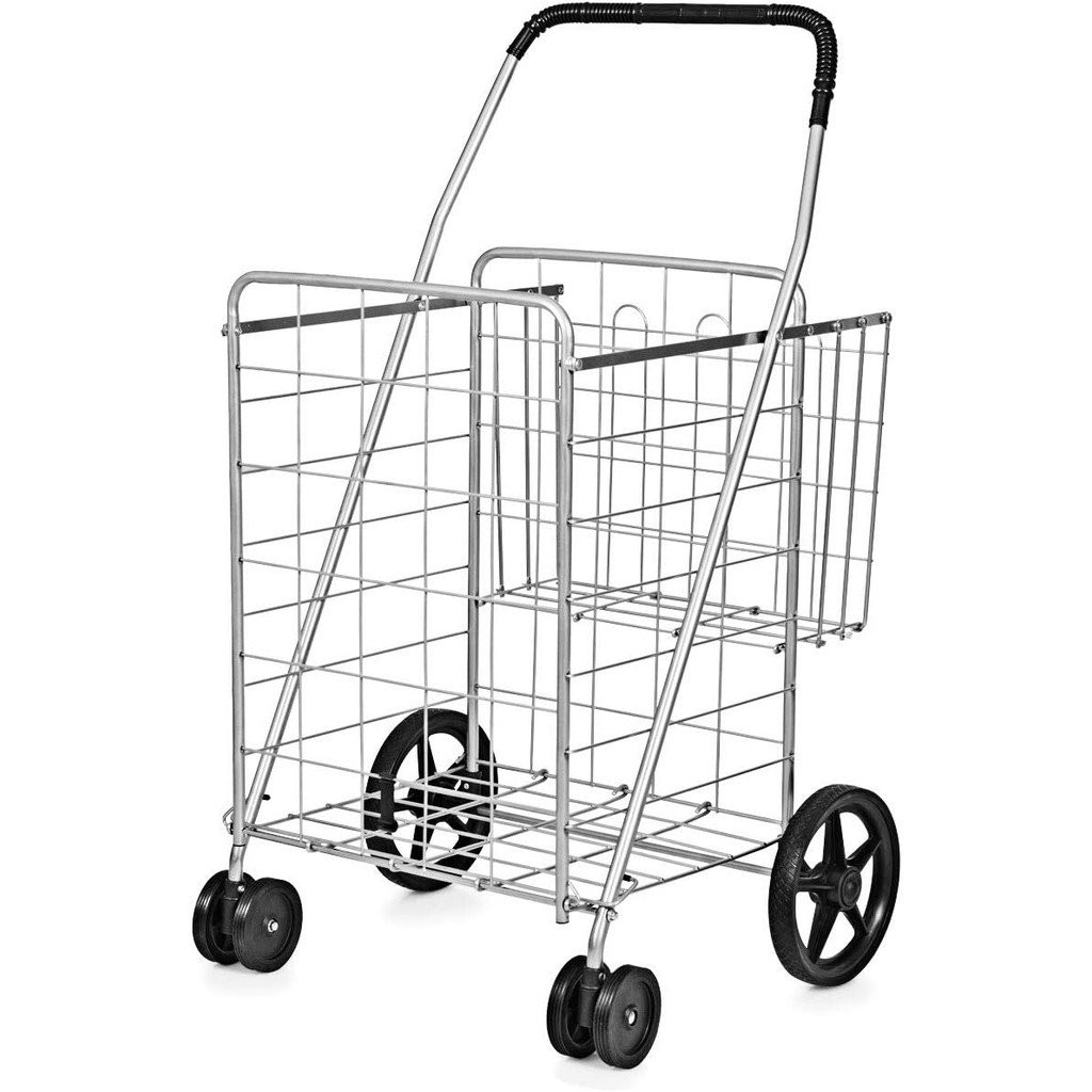 Goplus Jumbo Folding Shopping Cart with Rolling Swivel Wheels, Foldable ...