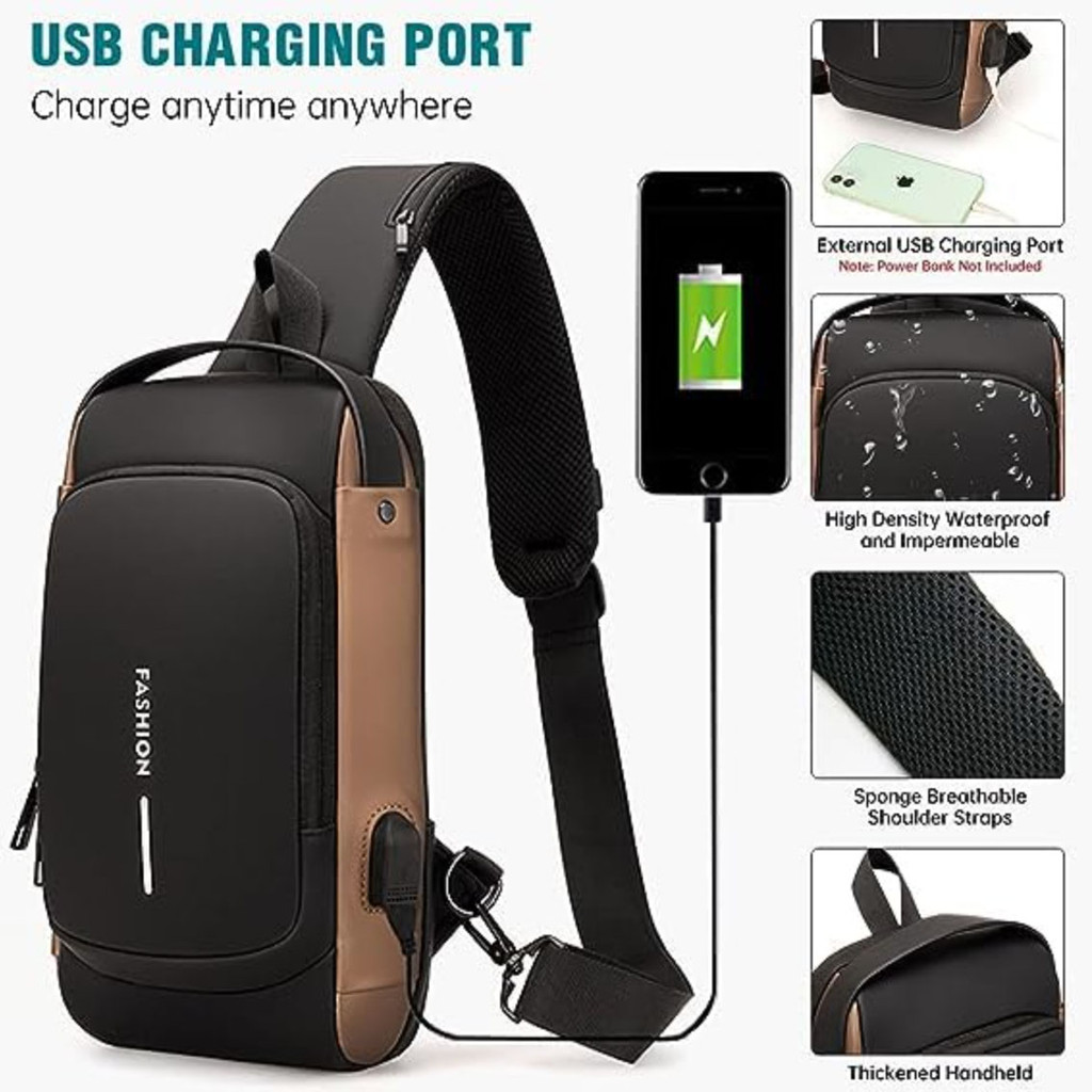 Multifunctional Men's Shoulder Bag USB Messenger Bag Waterproof ...