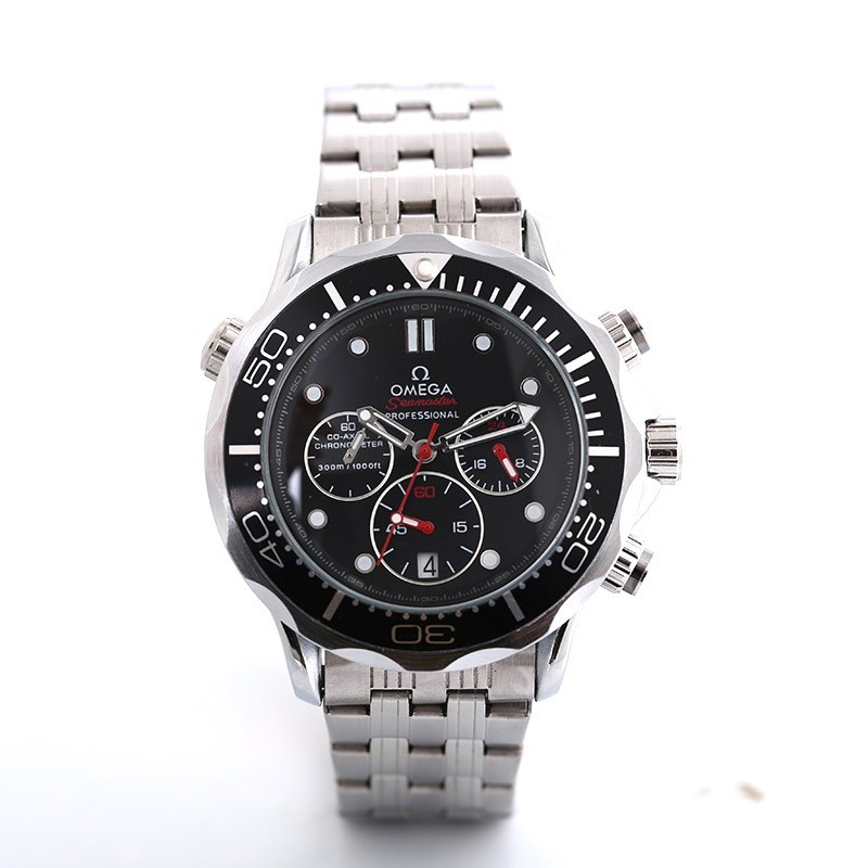 Omega Simple Stainless Steel Watch Solid Color Dial Three Eyes Six ...