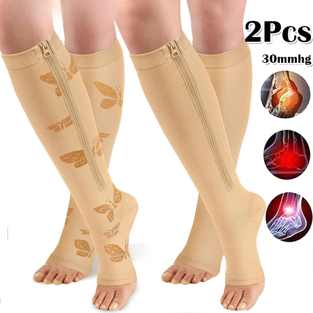 Zipper Compression Socks for Women and Men-1 Pair Open Toe Toeless ...