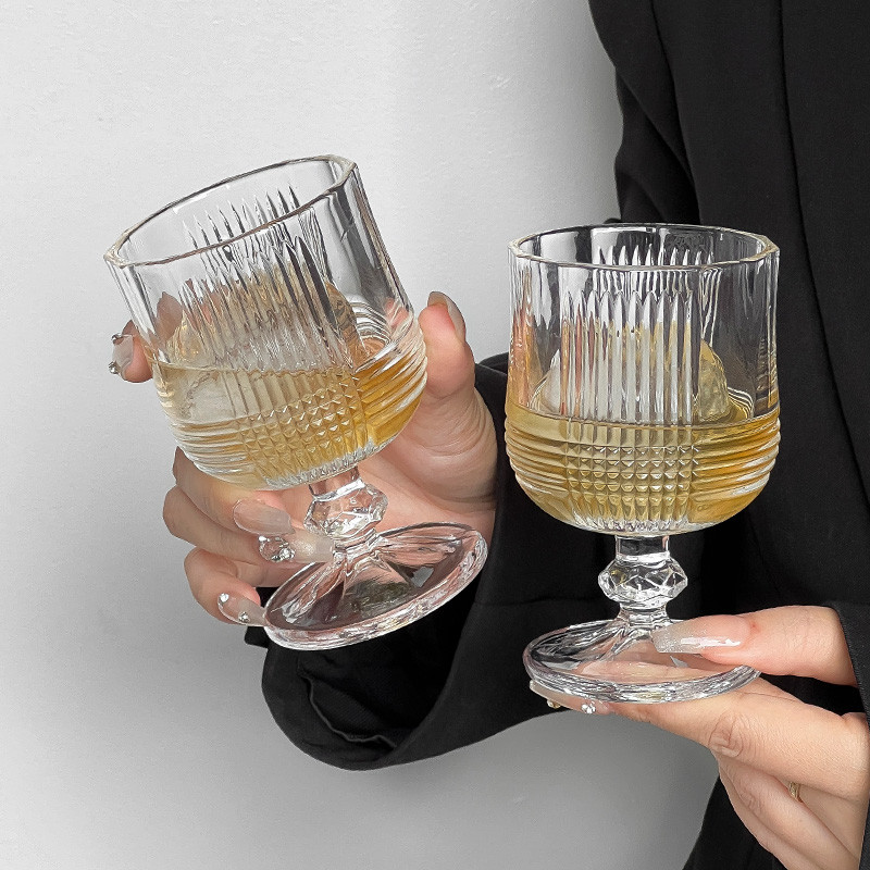 Ins Style Retro Glass Embossed Champagne Glass Household Glass Goblet ...