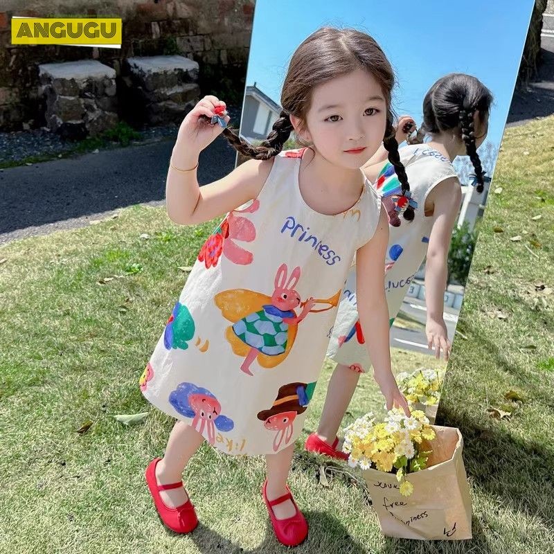Angugu Summer Children's Dress For Girls 2025 New Korean Version Cute ...