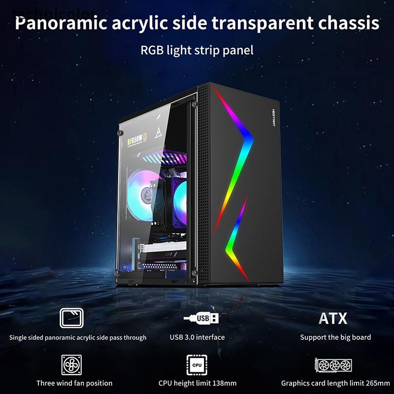 【TESG】 Desktop PC Case Sea View Room Gaming Computer For 3 Cooling Fans ...