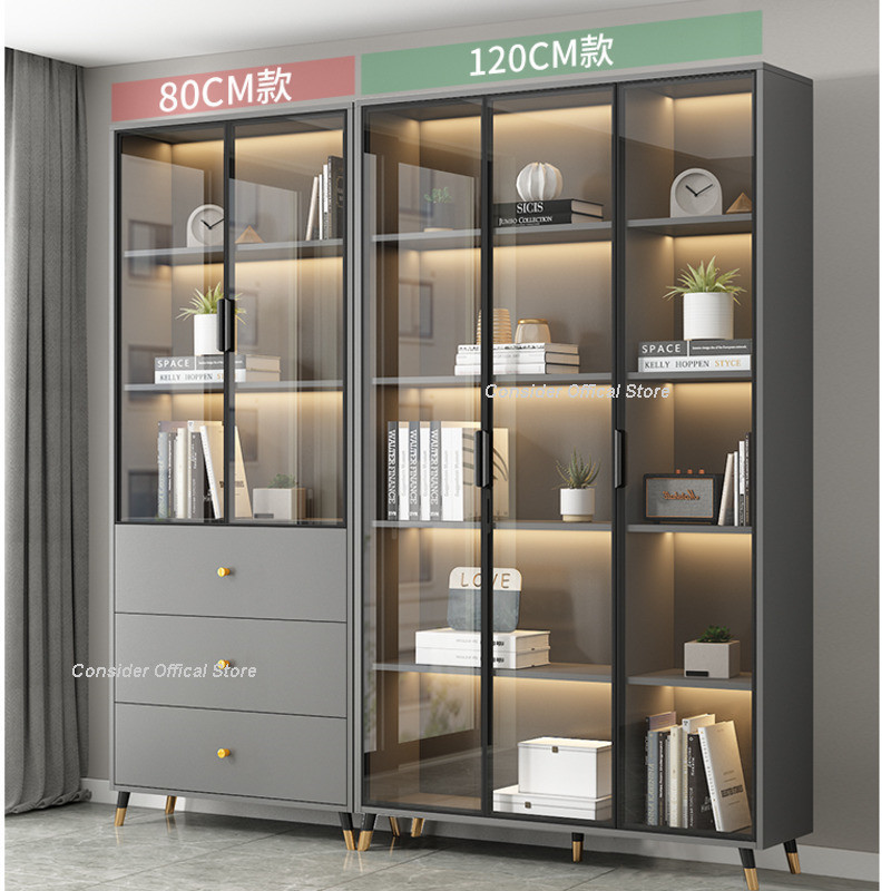 Dust-proof Storage Cabinet Bookcase With Glass Door Display Bookshelf ...