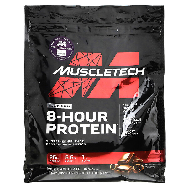 MuscleTech, Platinum 8-Hour Protein, Milk Chocolate, 4.60 lbs (2.09 kg ...