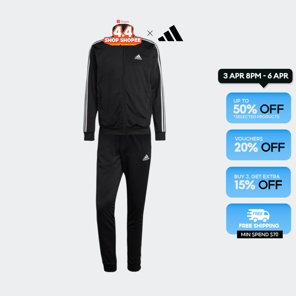 adidas Lifestyle Basic 3-Stripes Tricot Track Suit Men Black IC6747 ...